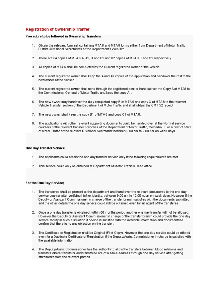 Vehicle Ownership Transfer Process | PDF | Vehicle Registration Plate ...
