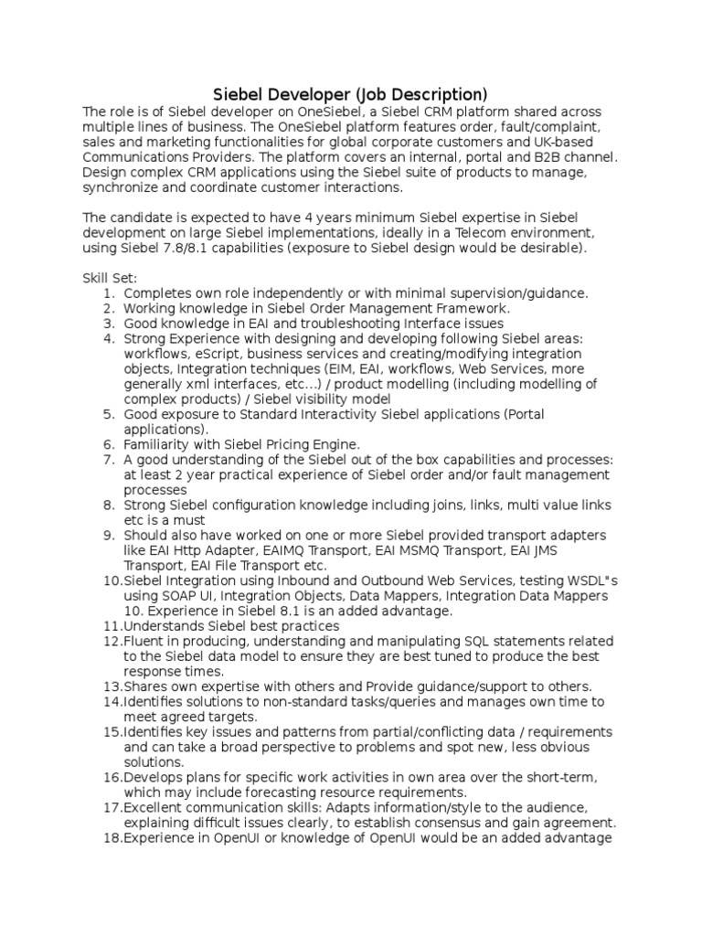 Siebel Developer | PDF | Expert | Customer Relationship Management