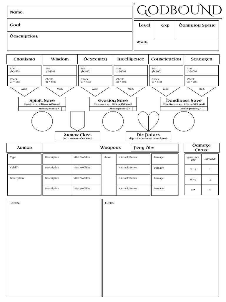 Godbound Character Sheets