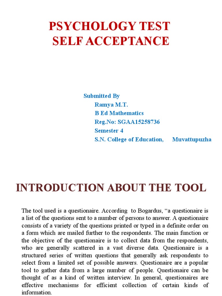 Psychology Test Self Acceptance | PDF | Questionnaire | Cognition