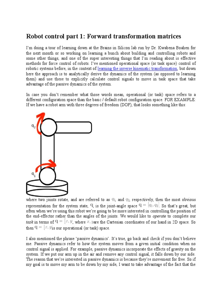 Robot control part 1: Forward transform matrices | PDF | Determinant ...