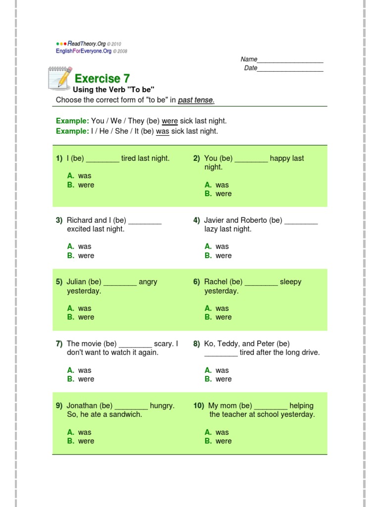 To Be Exercise 7 PDF | PDF