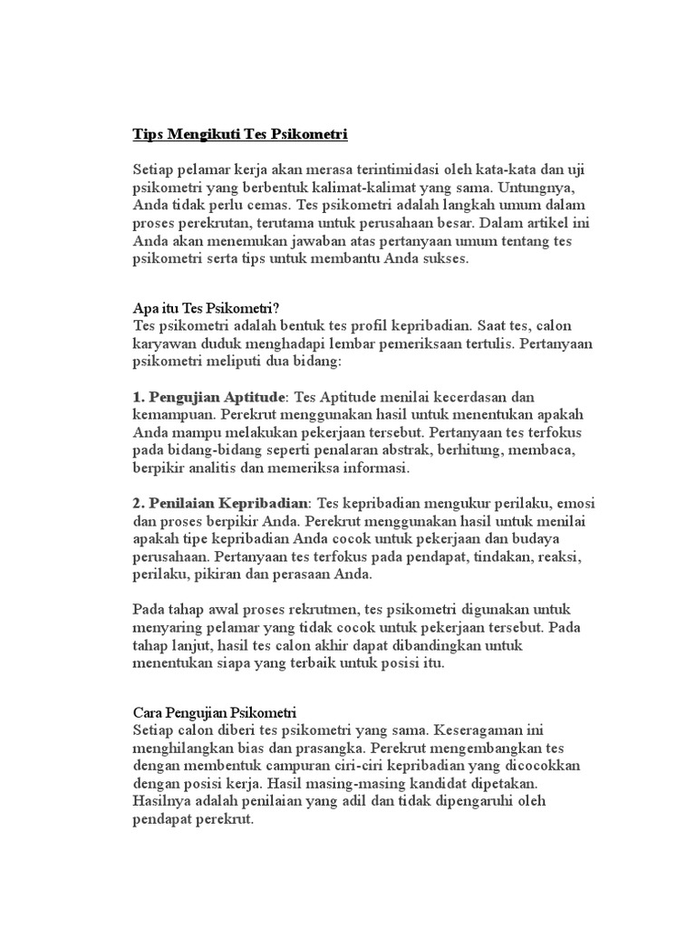 Tips Mengikuti Tes Psikometri | PDF