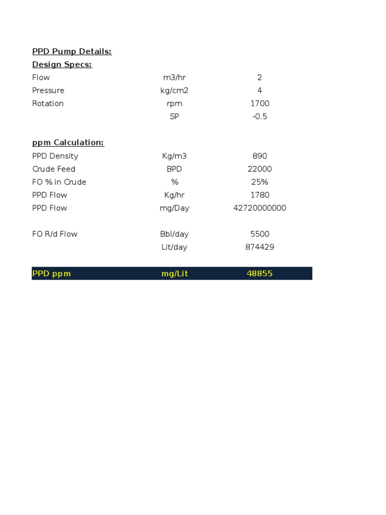 PPD Pump Specifications and Calculations | PDF | Wellness | Science ...
