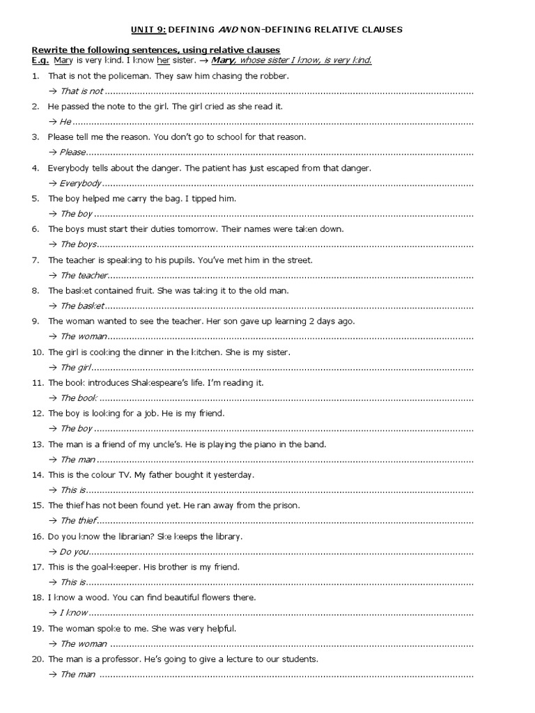 Defining and Non-Defining Clauses (Writing) | PDF