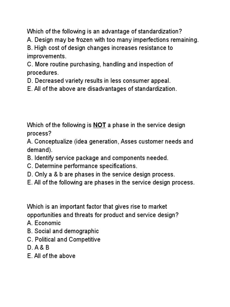 MCQ in Product and Service Design | PDF