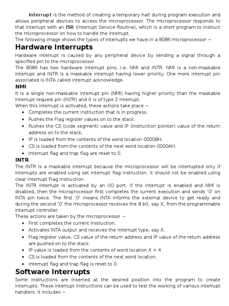 8086 Processor Interrupts | PDF | Subroutine | Pointer (Computer Programming)