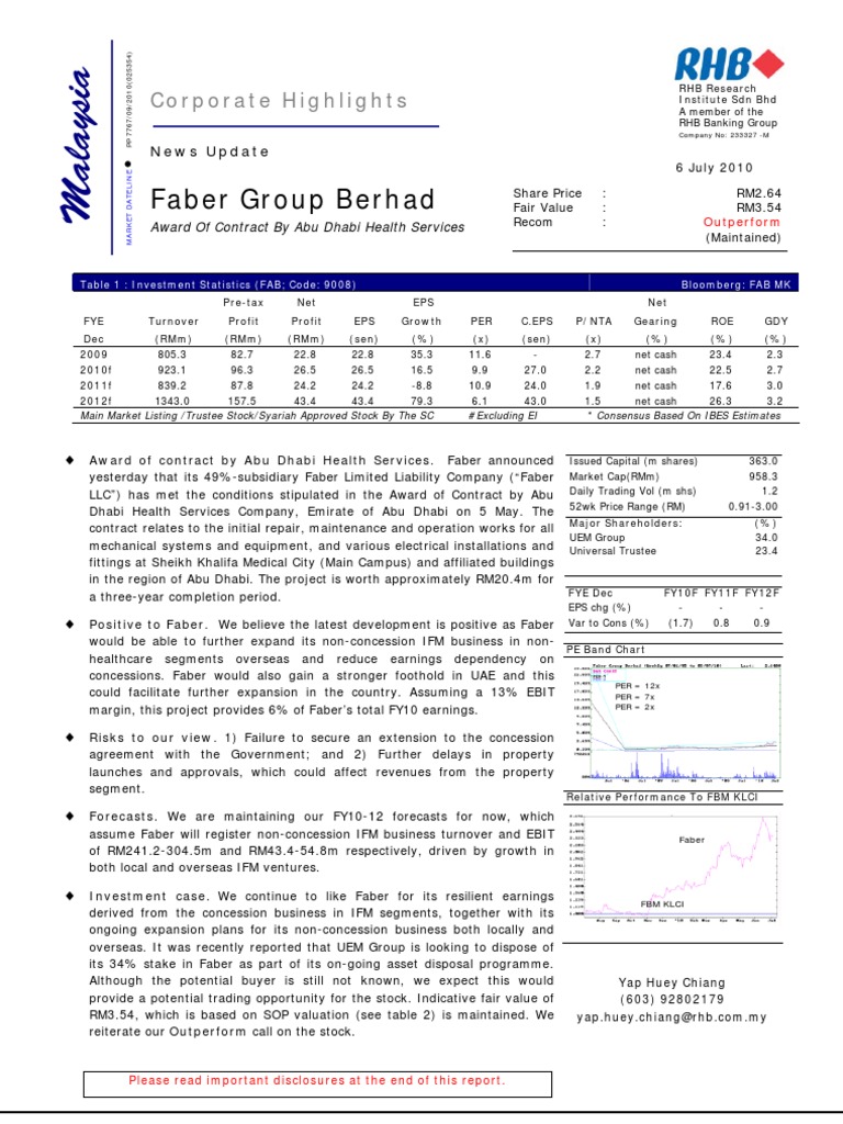 Faber Group Berhad: Award of Contract by Abu Dhabi Health Services - 6 ...