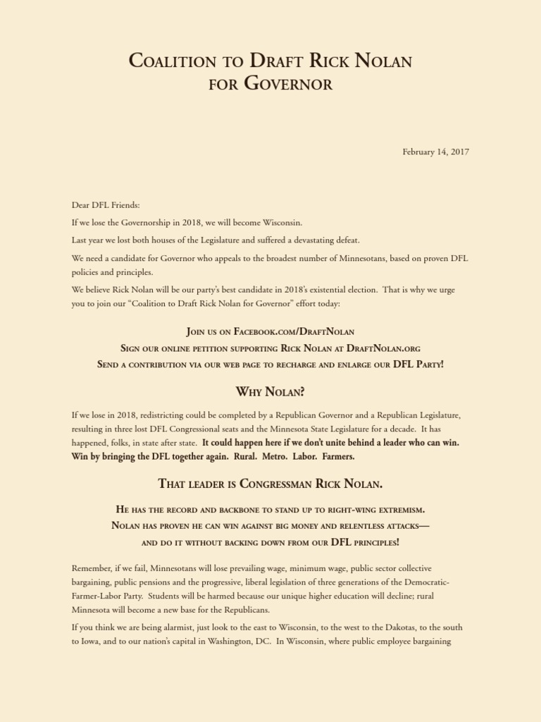 Draft Nolan For Governor Letter | PDF