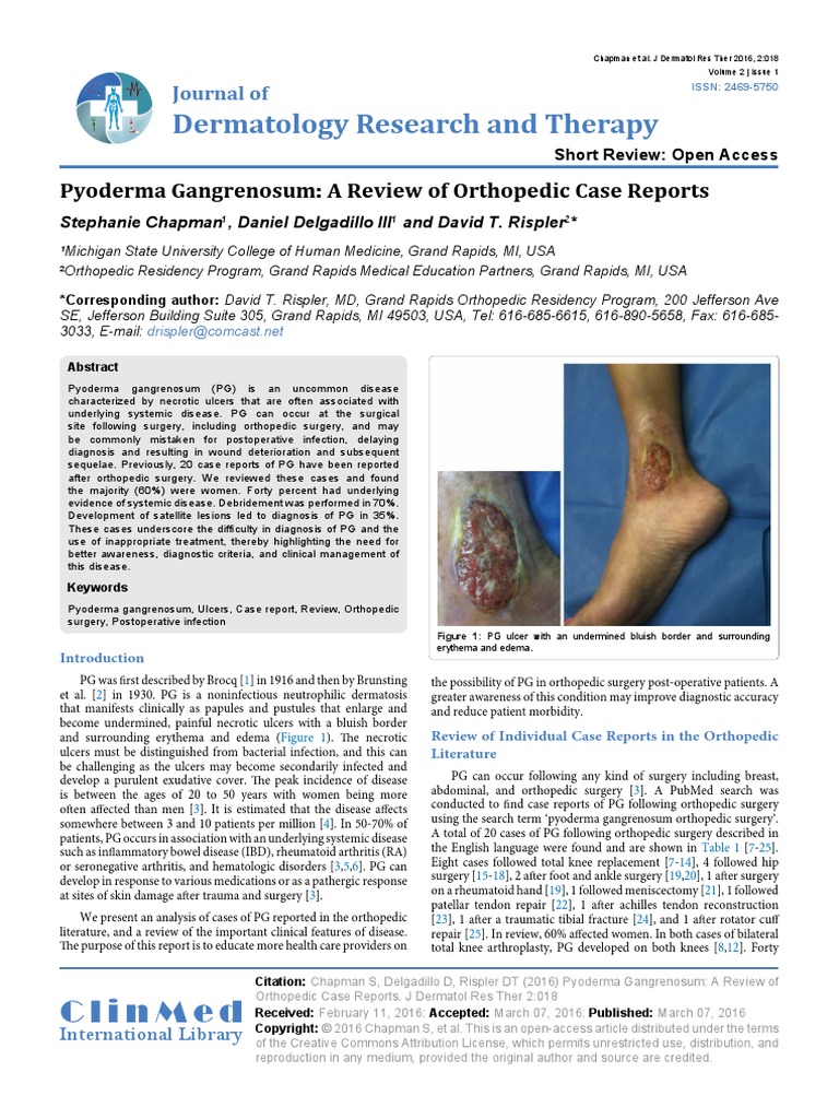 Pyoderma Gangrenosum A Review of Orthopedic Case Reports | PDF ...