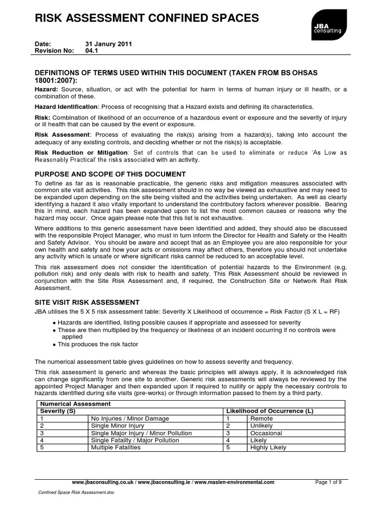 Confined Space Risk Assessment Guide | PDF | Risk | Risk Assessment