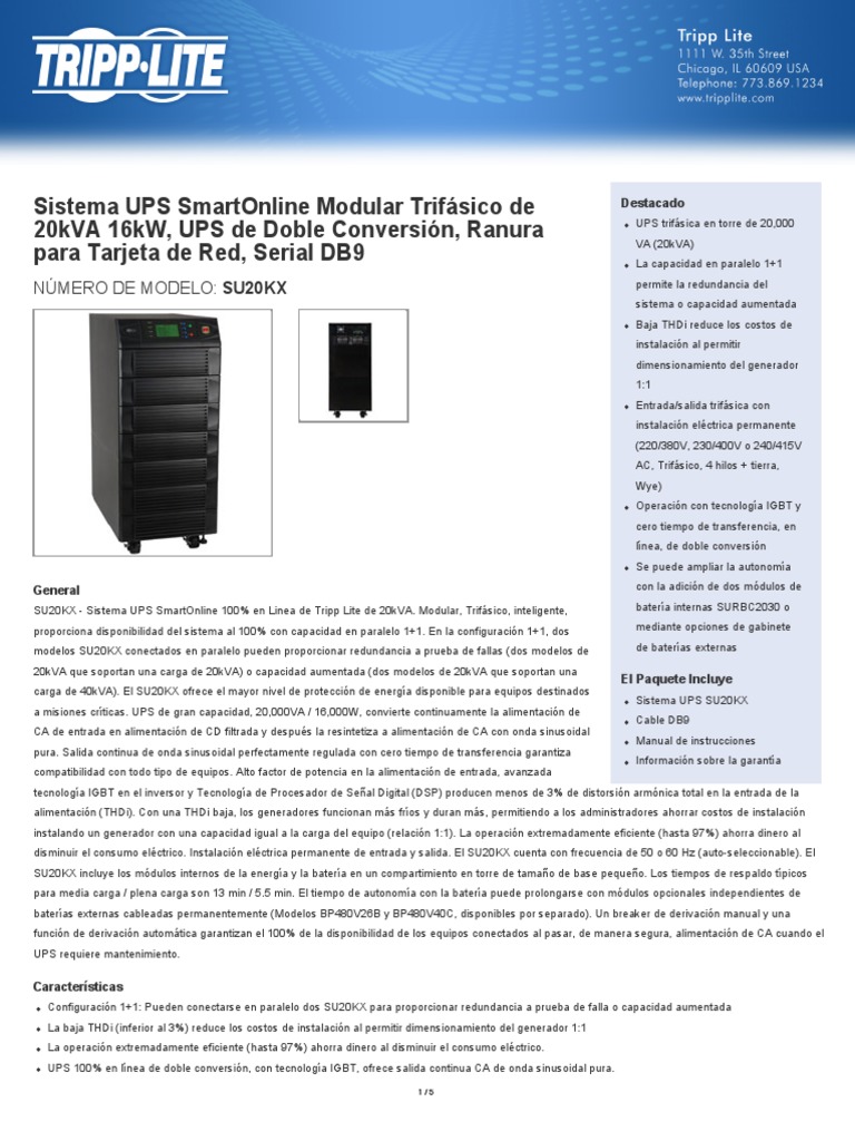 Tripp Lite SU20KX | PDF | Batería (electricidad) | Inversor de energia