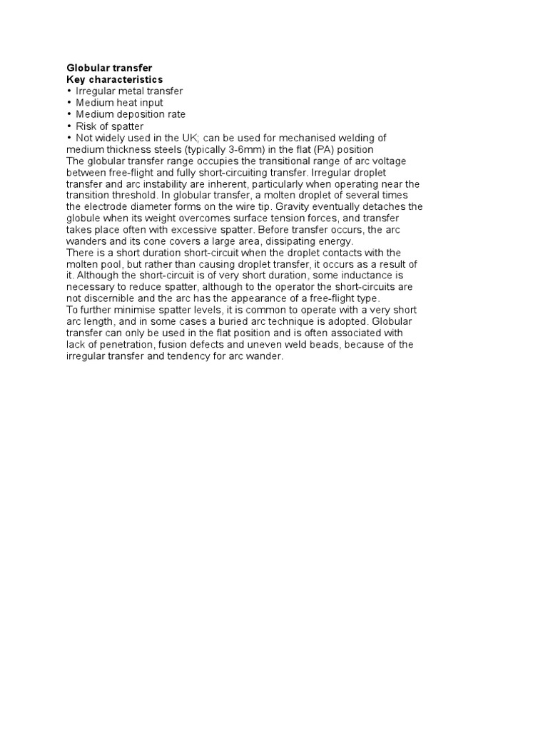 Globular Transfer Key Characteristics | PDF | Science & Mathematics