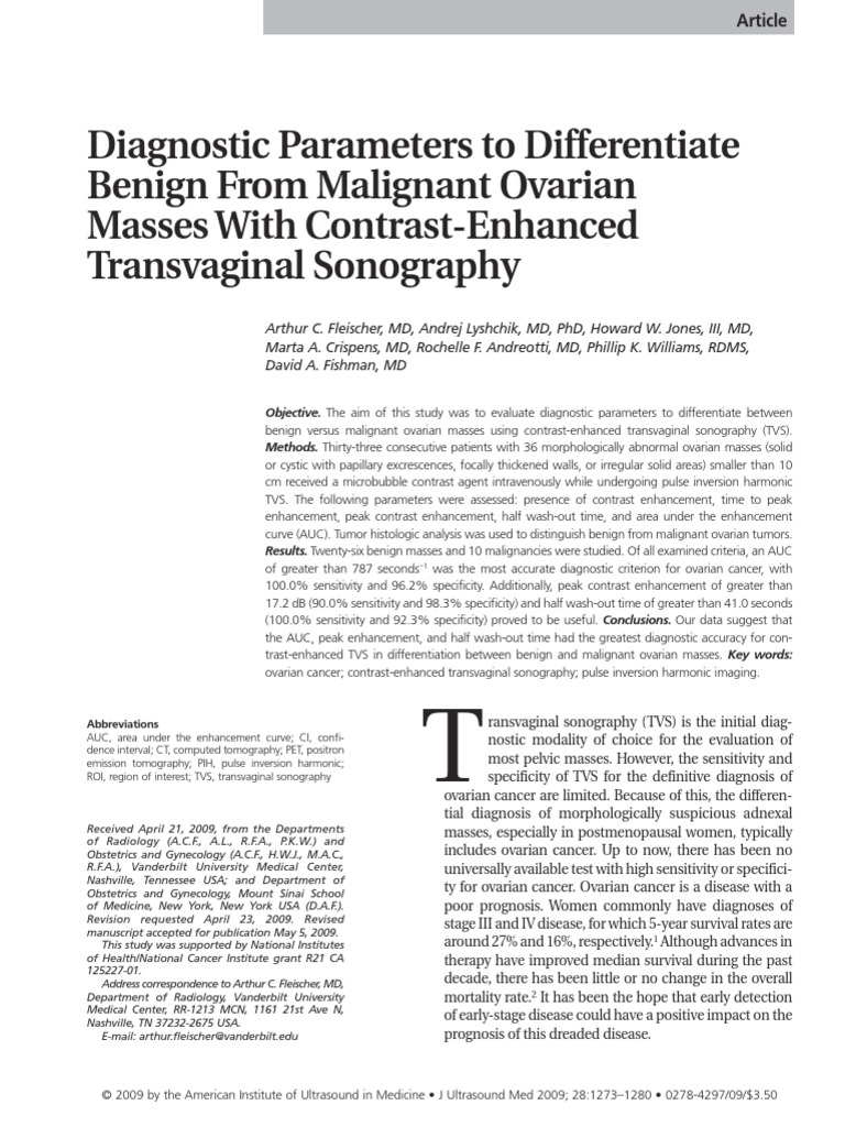 Diagnostic Parameters To Differentiate Benign From Malignant Ovarian Masses With Contrast ...