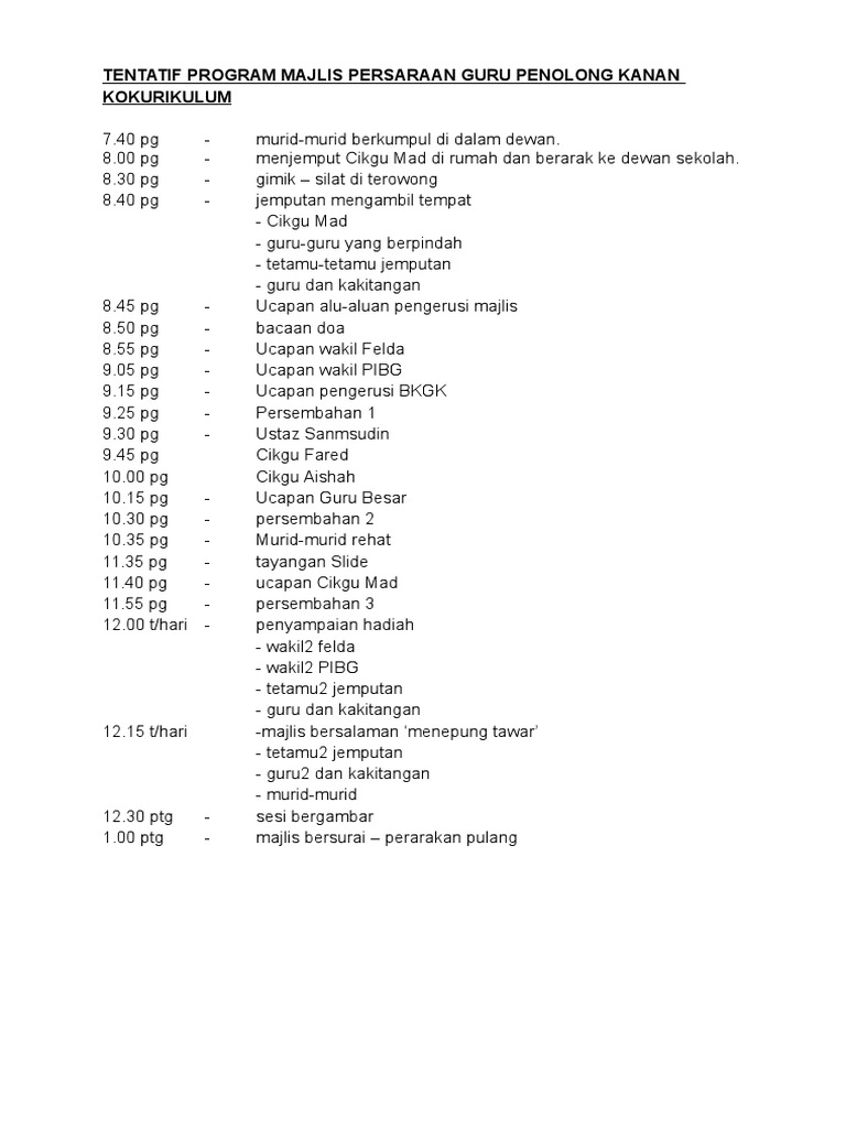Tentatif Program Majlis Persaraan | PDF