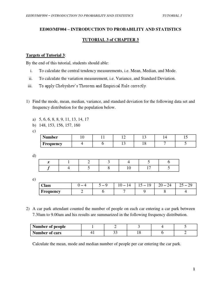 Tutorial 3 | PDF | Median | Mode (Statistics)
