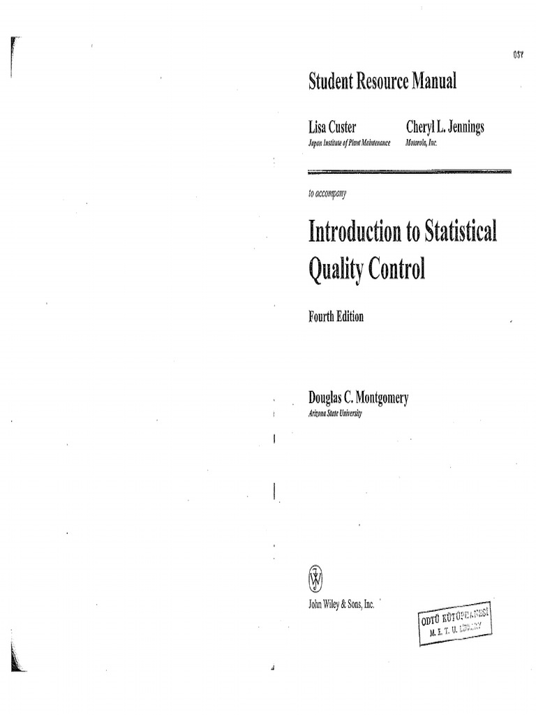 Introduction To Statistical Quality Control, Student Resource Manual ...