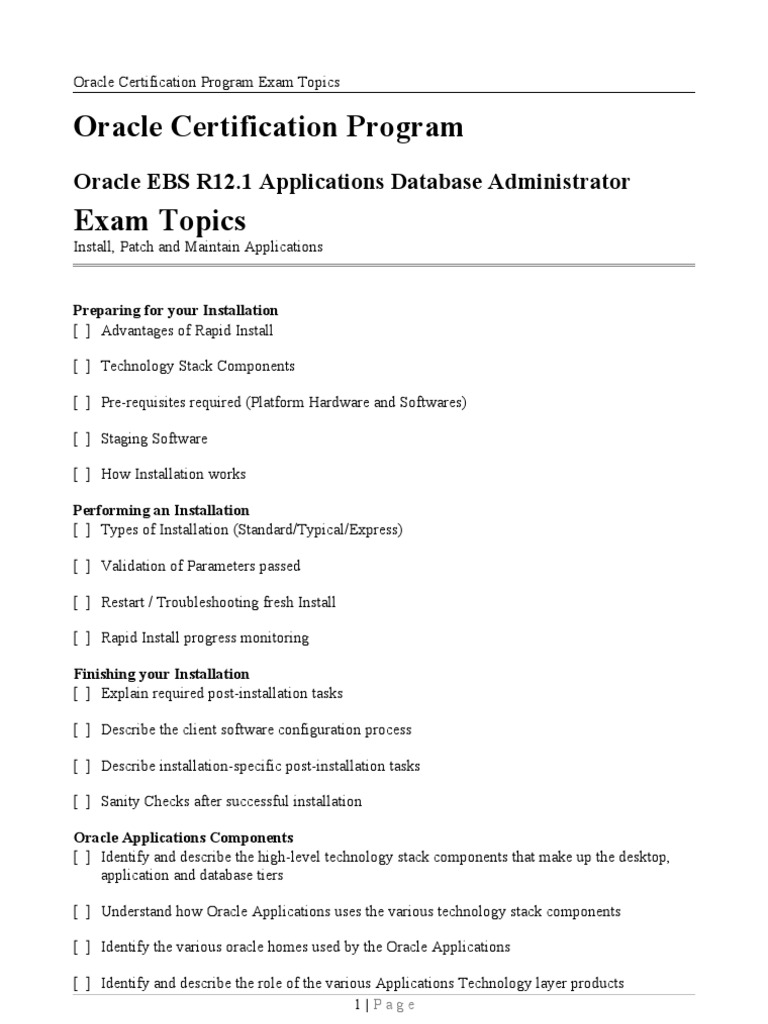 Oracle EBS R12.1 Database Administrator Certification | PDF | Oracle ...