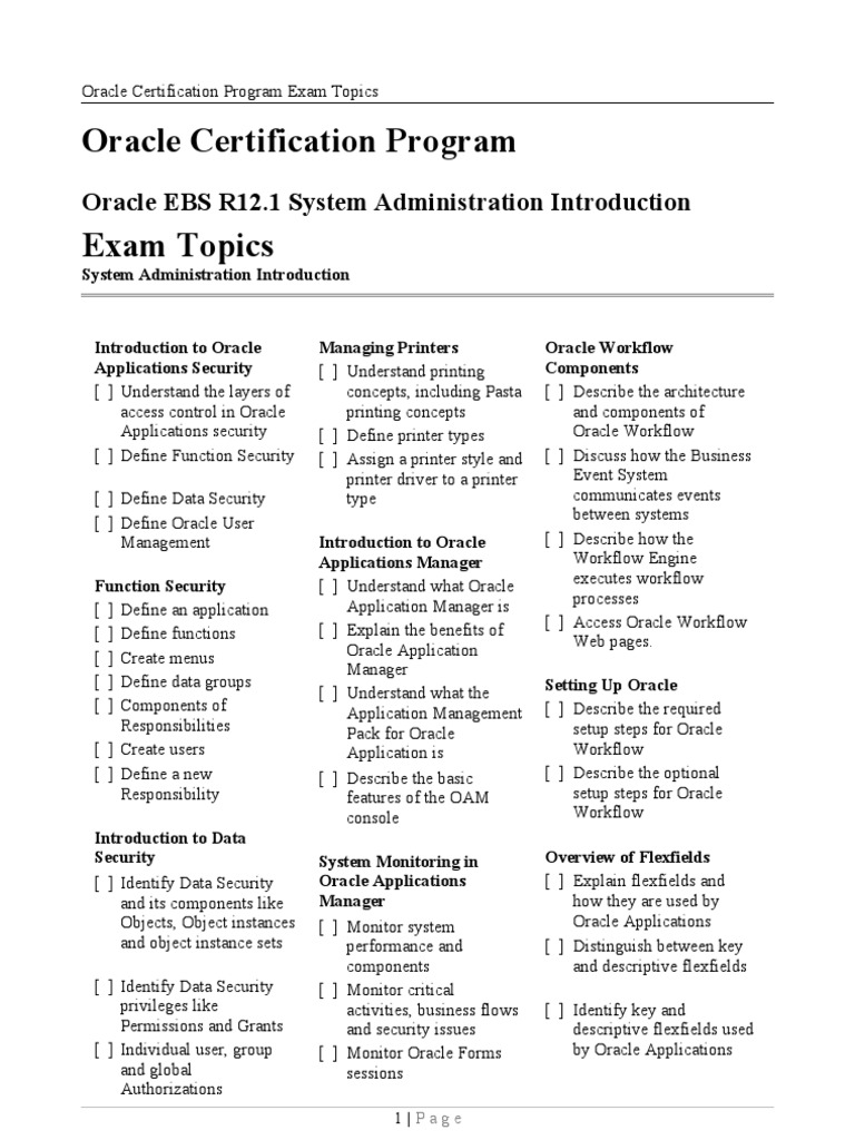 Oracle EBS R12.1 System Administration Introduction Certification | PDF ...
