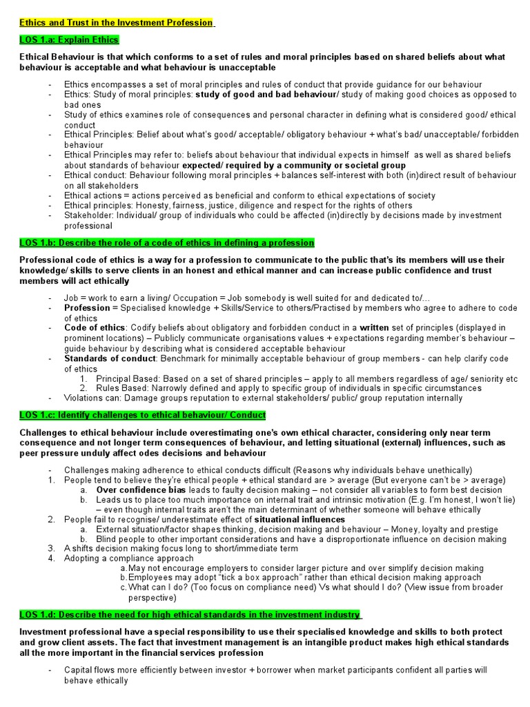 CFA Revision Notes | PDF | Financial Analyst | Conflict Of Interest