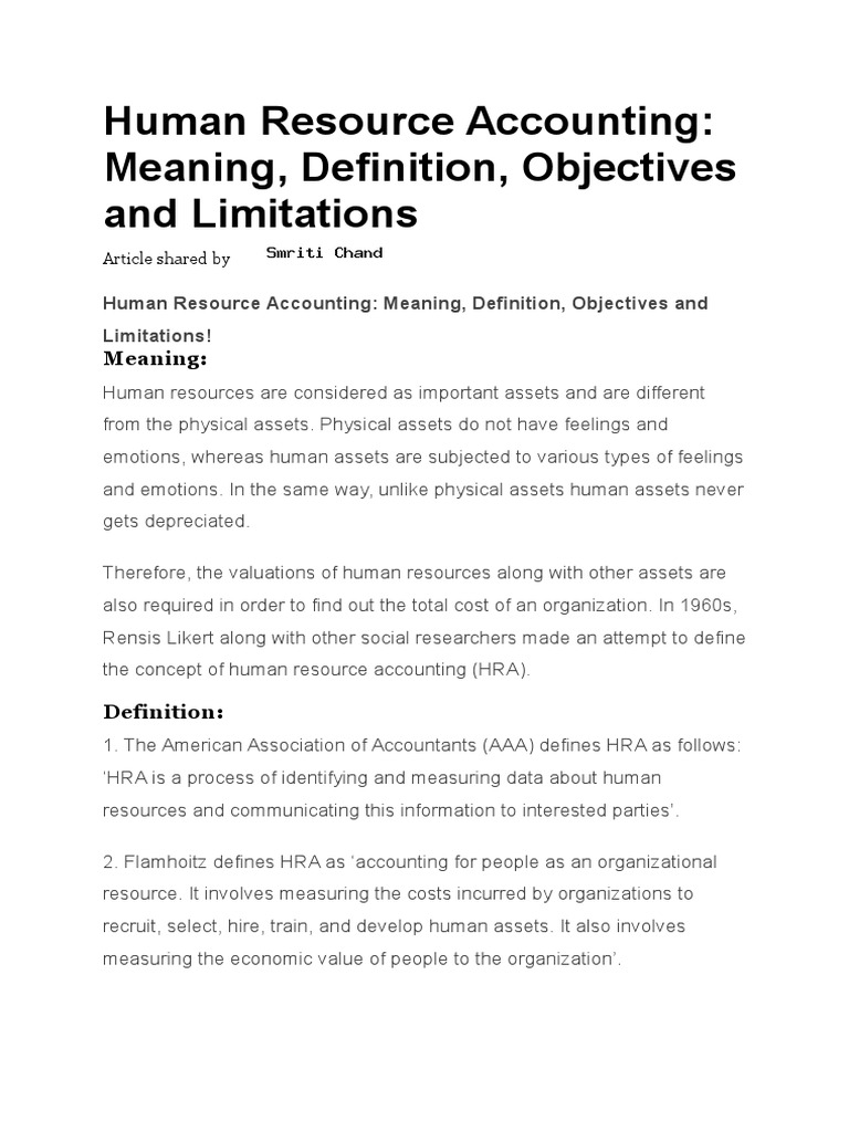 Human Resource Accounting | PDF | Resource | Expense