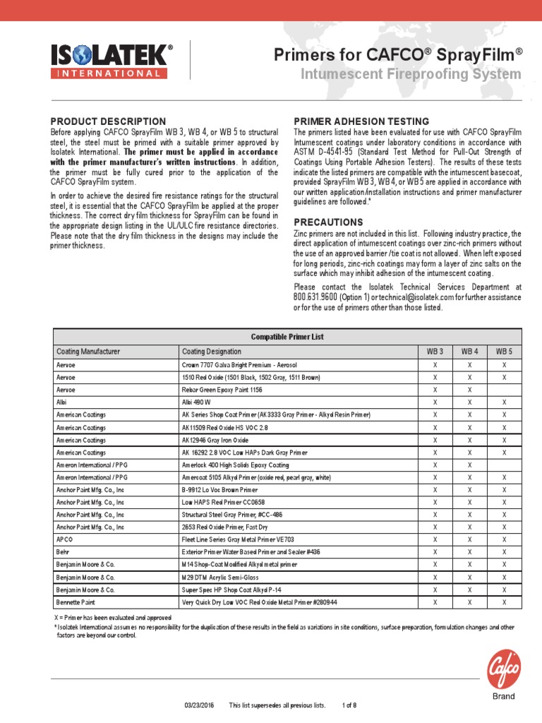 Primers For CAFCO Spray Film Intumescent Fire Protection System - C-TDS ...