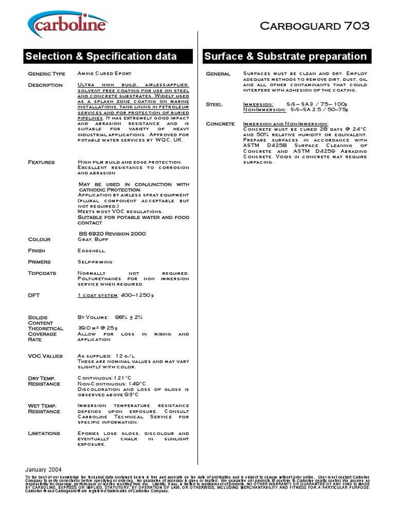 Carboguard 703 | PDF | Humidity | Wear