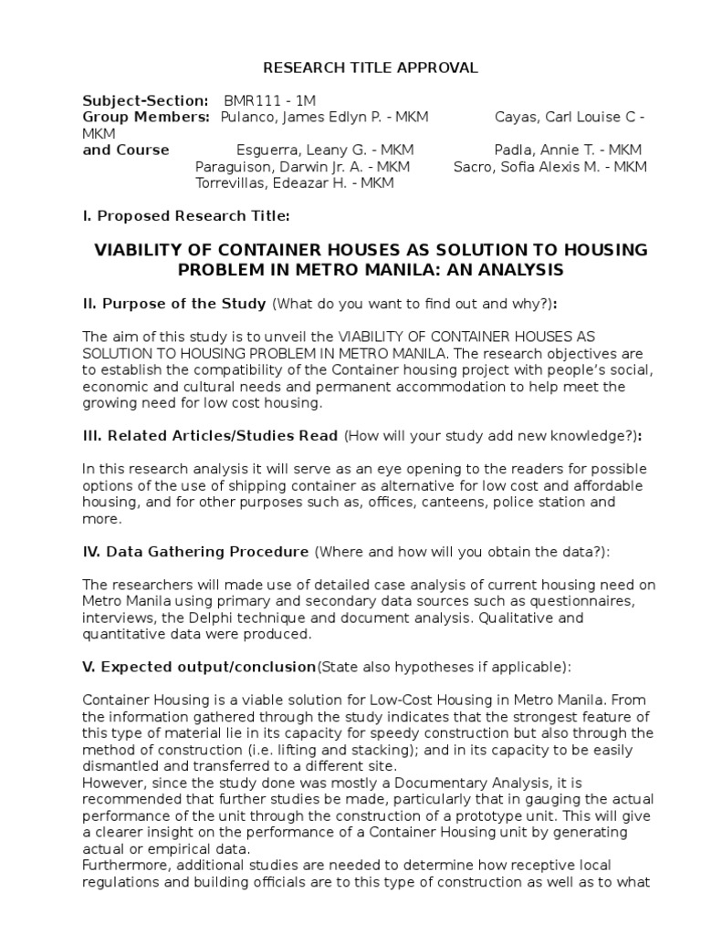 Research Title Approval Form | Science | Cognitive Science