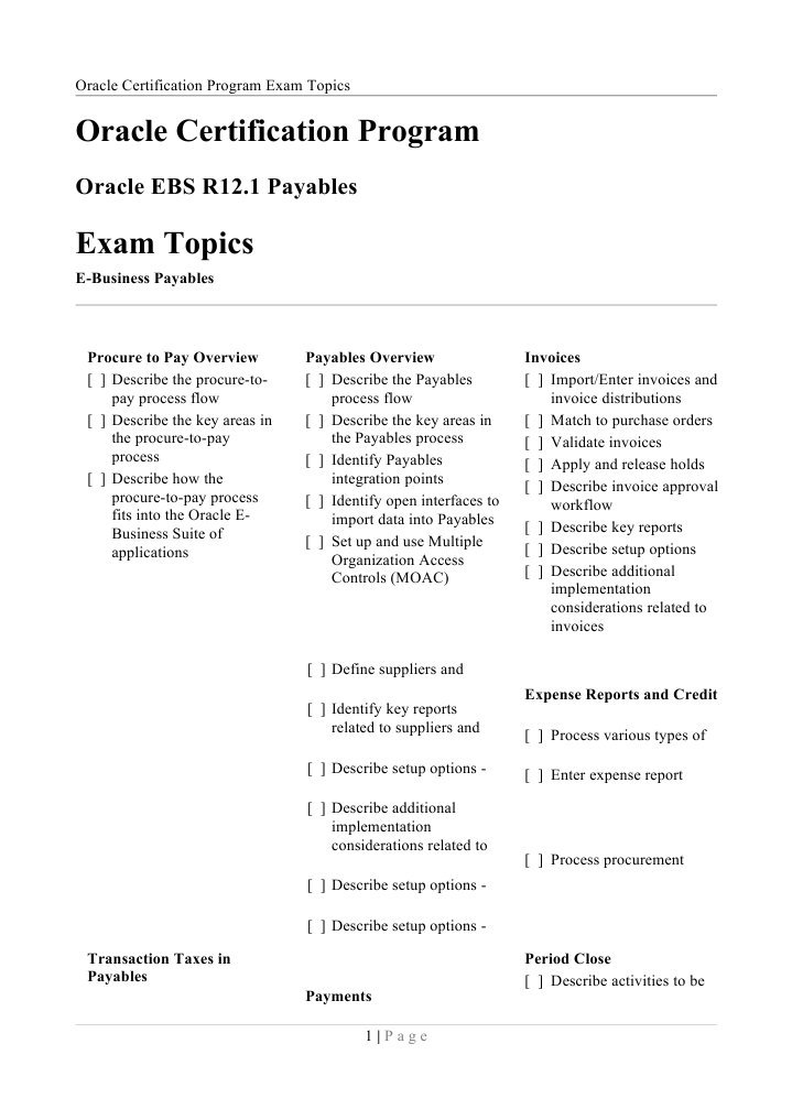 Oracle EBS R12.1 Payable Certification | PDF | Accounts Payable | Invoice