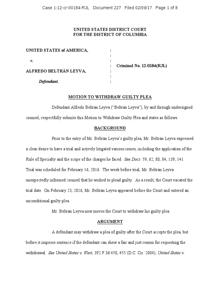Mochomo Withdraw of Plea Motion | PDF | Plea | Nolo Contendere