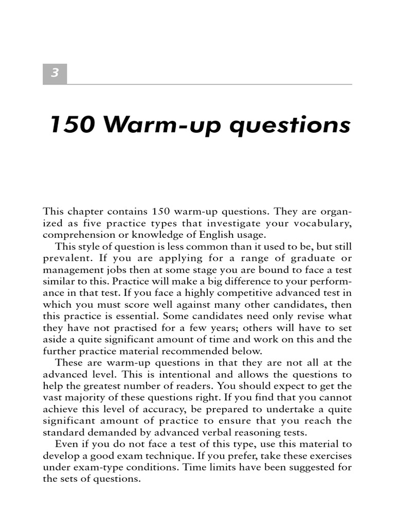 150 Warm-Up Questions | PDF | Test (Assessment) | Cognition