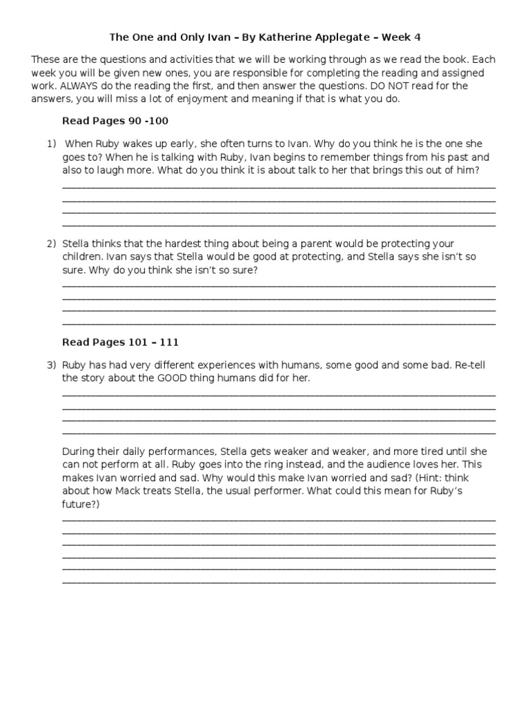 Week 4 Activities for The One and Only Ivan | PDF