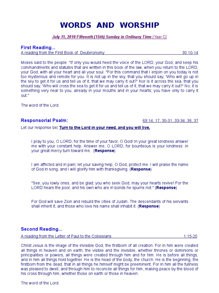 7/11/2010 Mass Readings | PDF | Eternal Life (Christianity) | Jesus