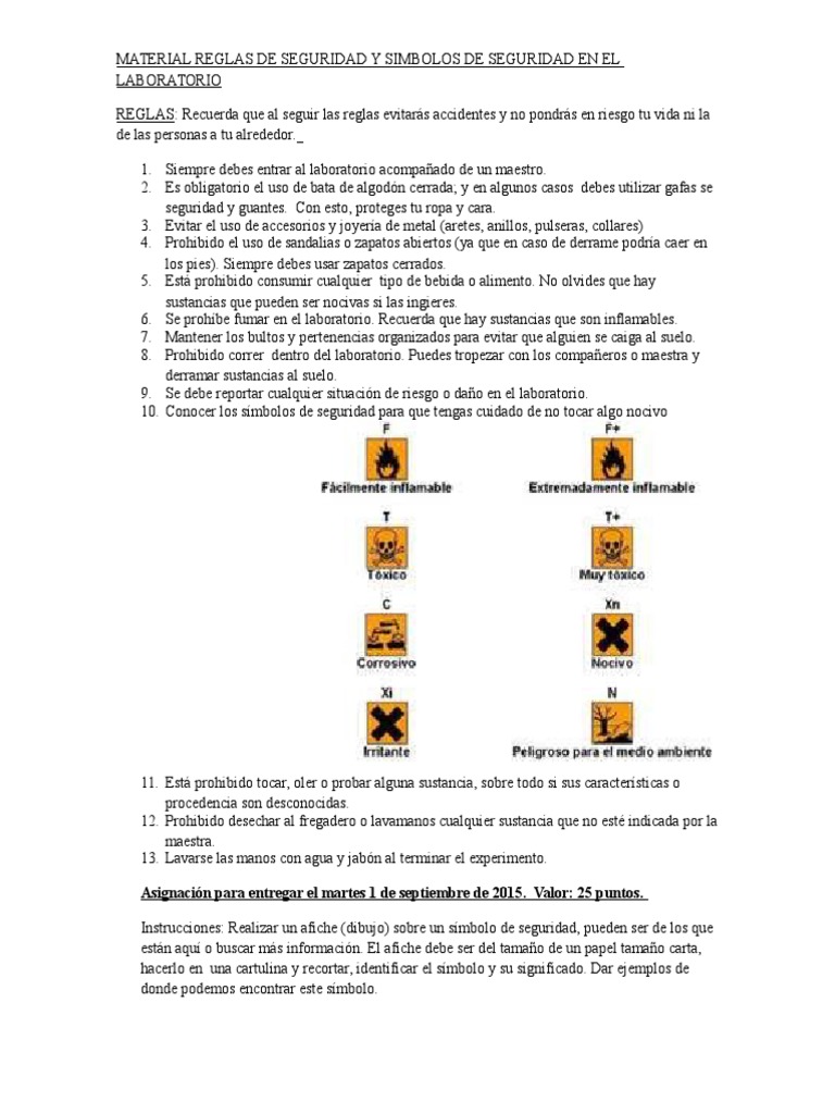 Material Reglas de Seguridad y Simbolos de Seguridad en El Laboratorio ...
