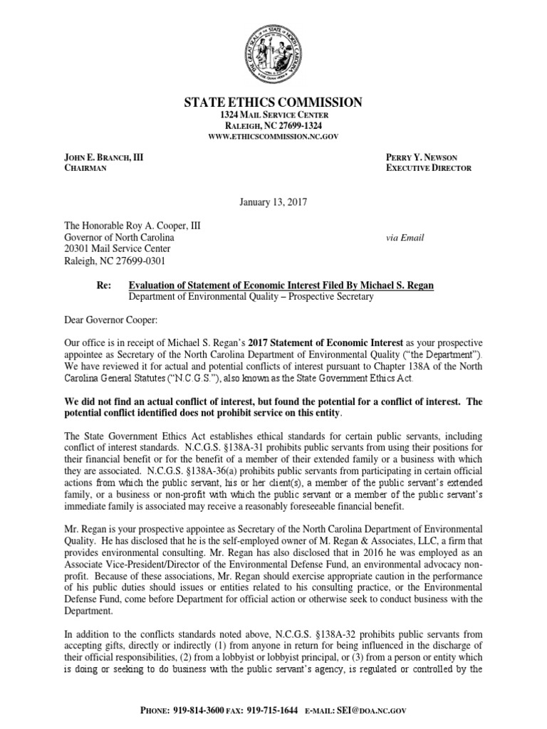Regan Letter | PDF | Conflict Of Interest | Government Information