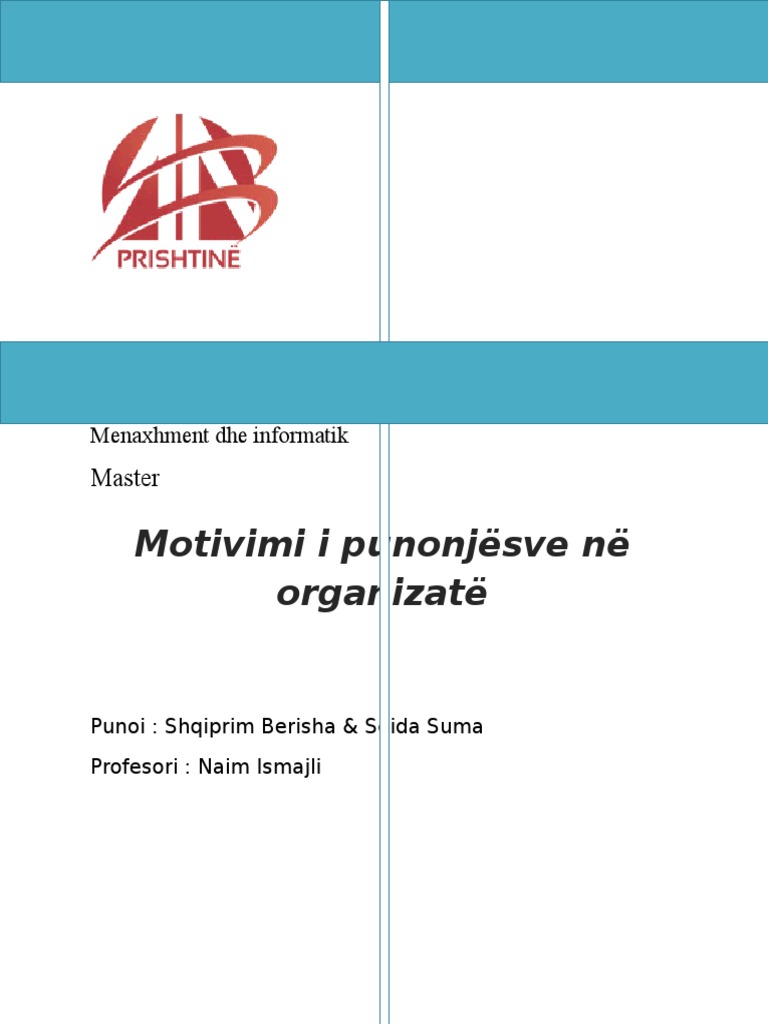 Motivimi I Punonjësve Në Organizatë | PDF