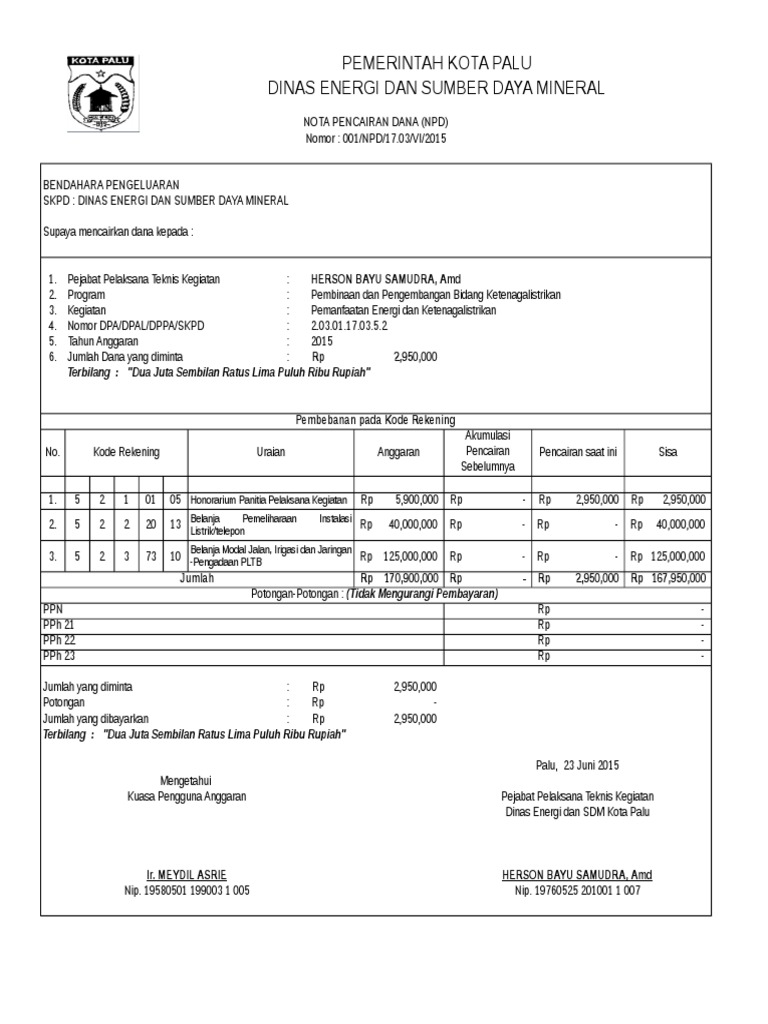 Nota Pencairan Dana (NPD) 2015 | PDF