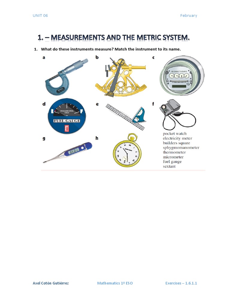 1 ESO - Unit 06 - Exercises 1.6.1 - Measurements and The Metric System ...