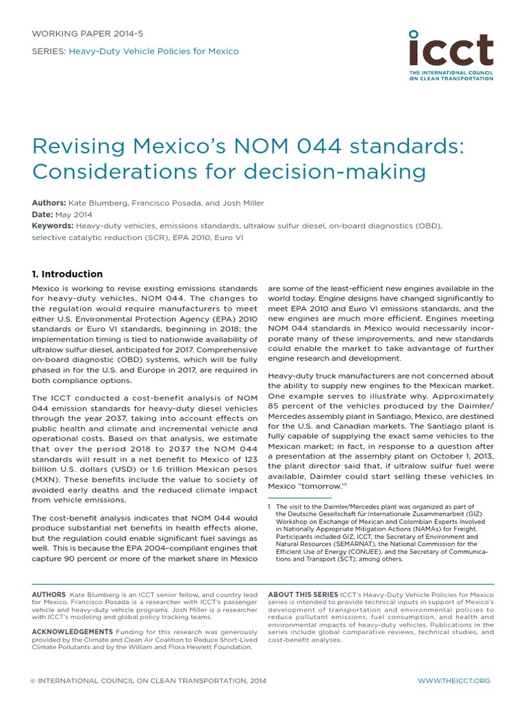Revising Mexico's NOM 044 Standards: Considerations For Decision-Making ...