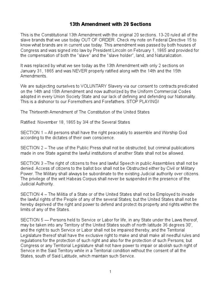 13th Amendment with 20 Sections.pdf | Thirteenth Amendment To The ...
