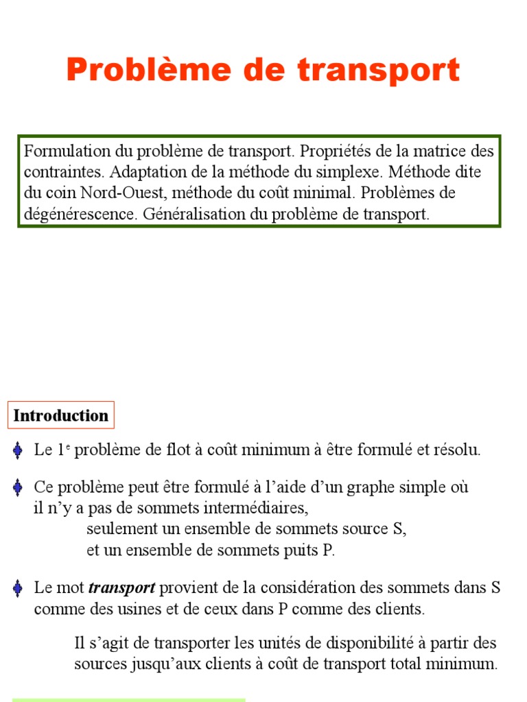 Problème de transport et méthodes d'optimisation | PDF | Théorie des ...