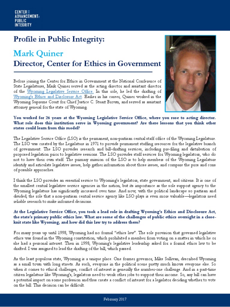 Mark Quiner: Ethics in Government Leadership | PDF | Bill (Law ...