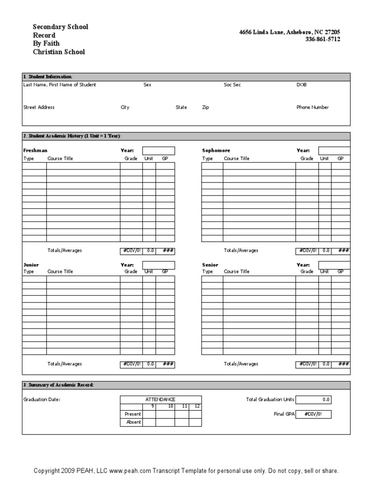 Home School Transcript Template | PDF | Student Assessment And ...