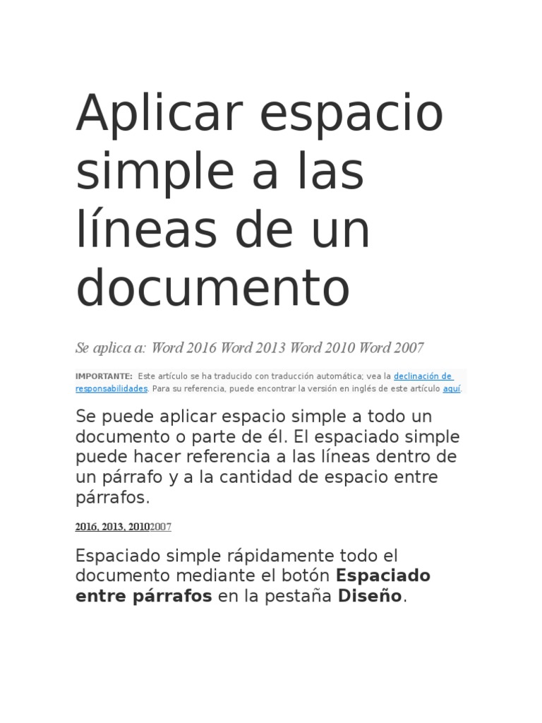 Guía Rápida: Espaciado Simple en Word | PDF