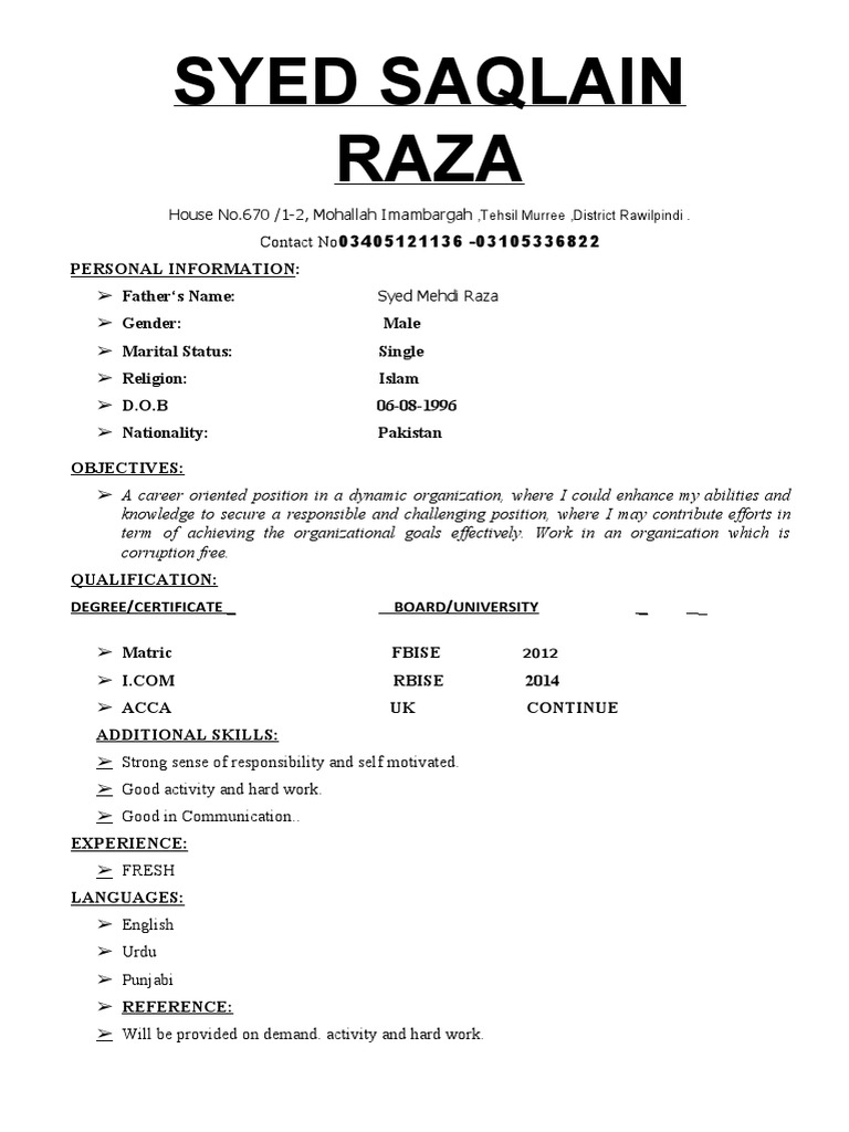 Syed Saqlain Raza: House No.670 /1-2, Mohallah Imambargah | PDF | Psychological Concepts ...