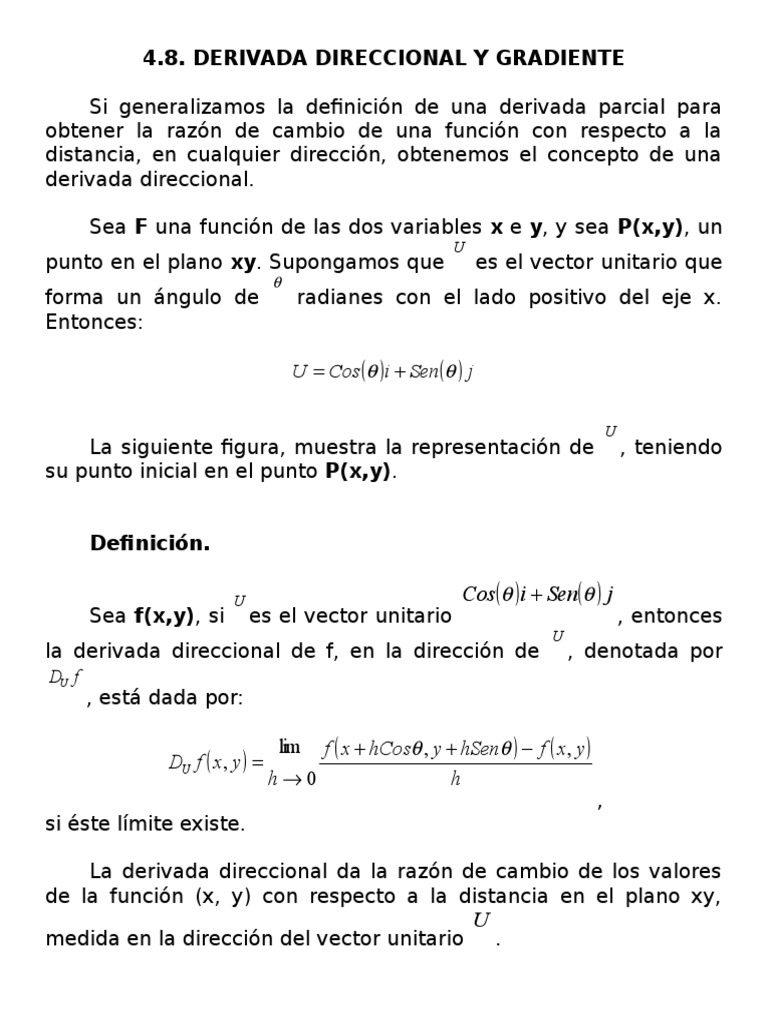 Derivada Direccional Y Gradiente Pdf Degradado Derivado