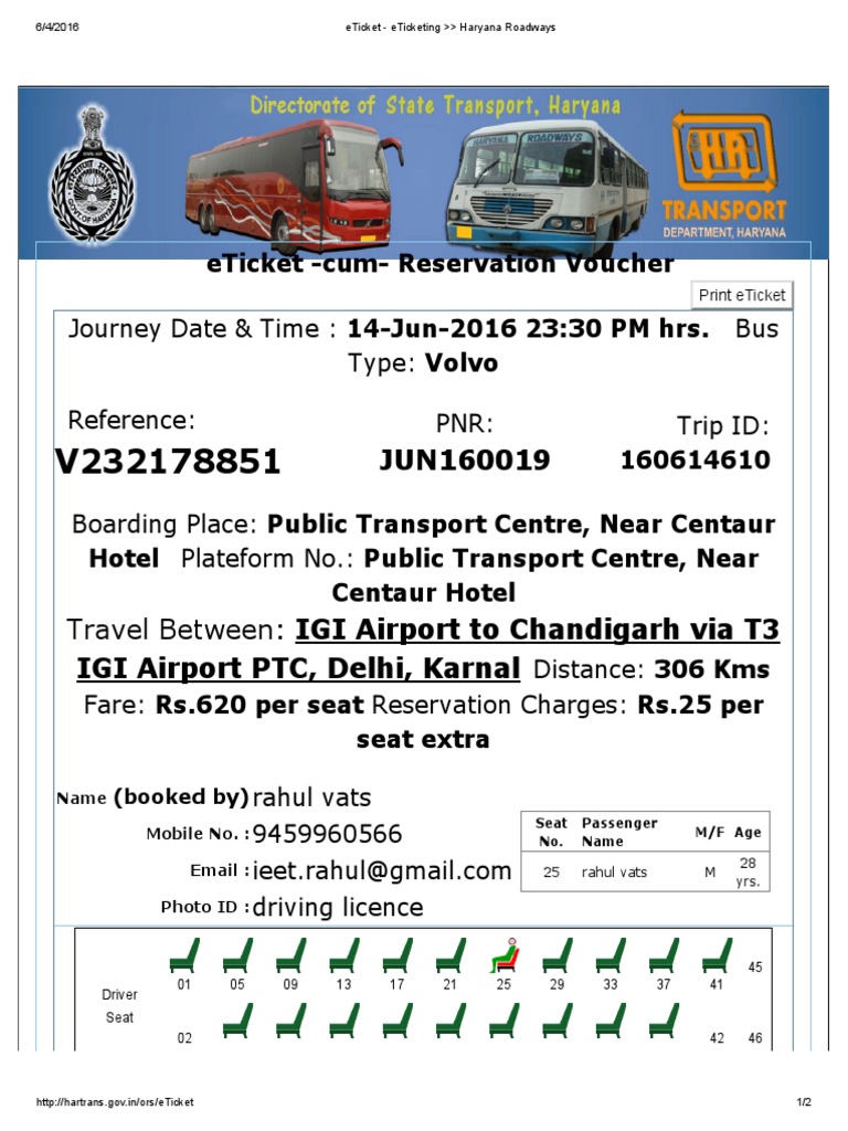 ETicket - ETicketing - Haryana Roadways | Download Free PDF | Identity ...