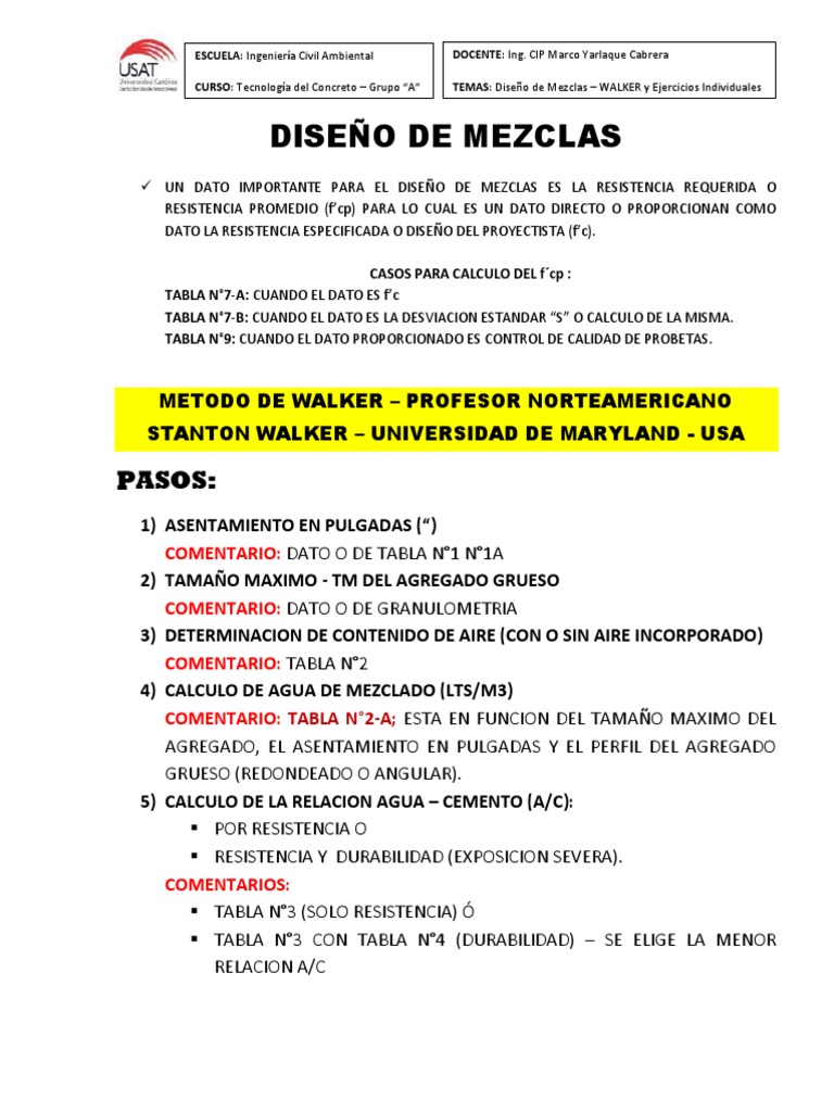 Diseño de Mezclas: Método Walker | PDF | Cemento | Volumen