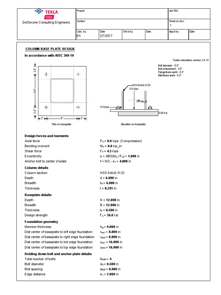 Column Base Plate Design | PDF | Bending | Column