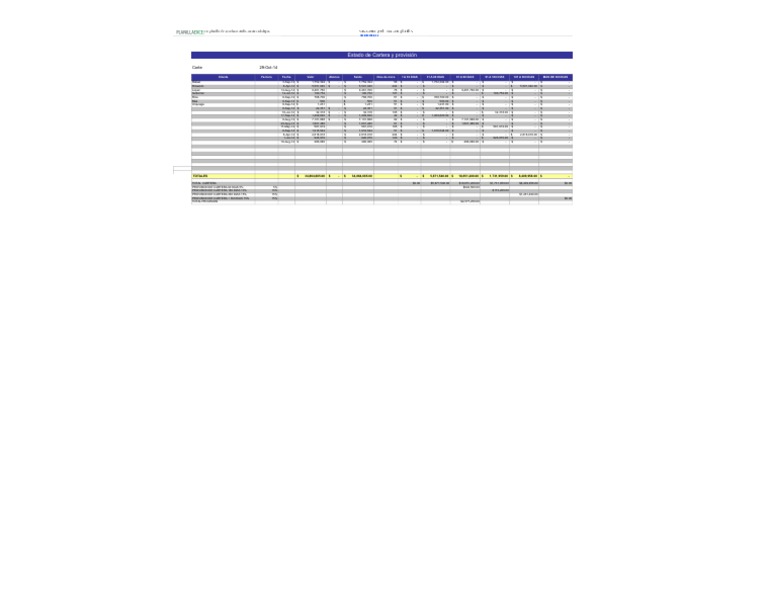 Planilla de Excel de Estado de Cartera y Provision | PDF | Business
